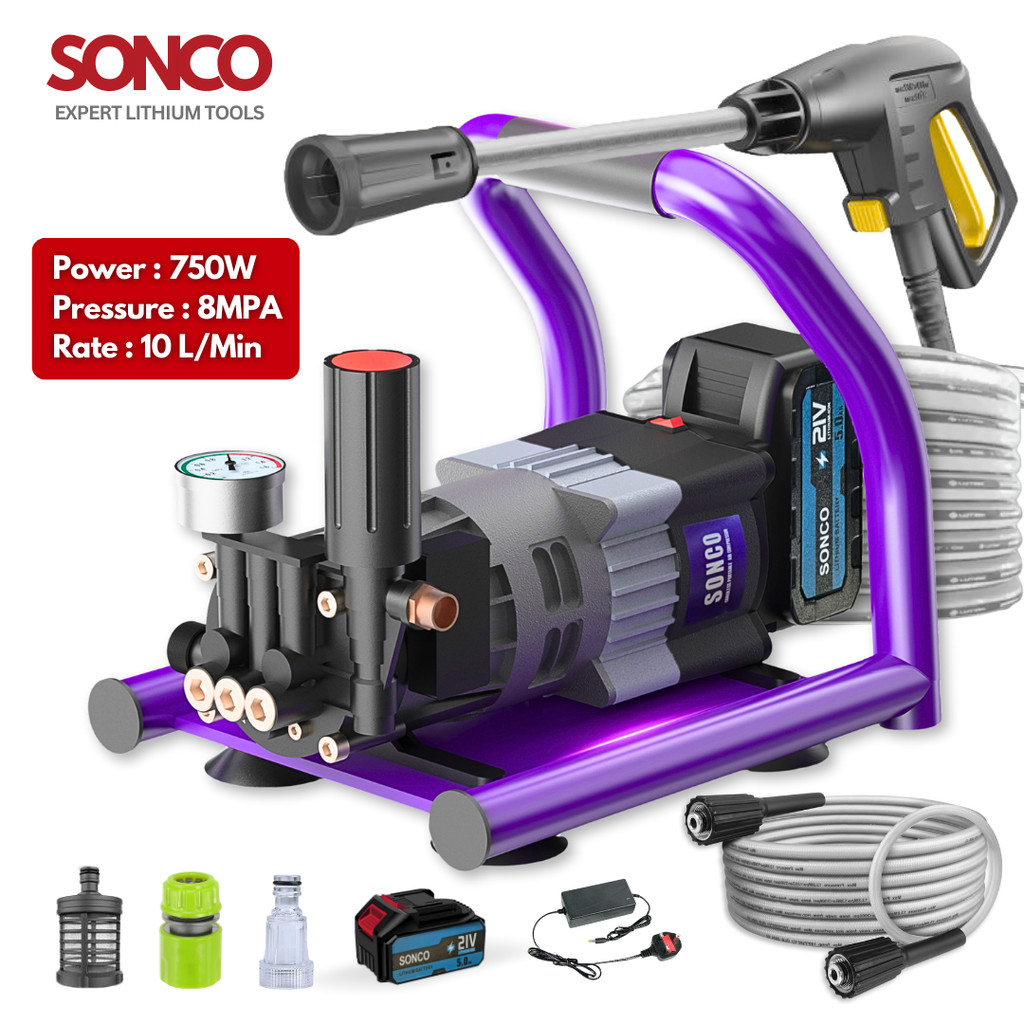 SONCO 8Bar Waterjet Pressure Cleaner Water Jet With 21V 5.0Ah Battery ...
