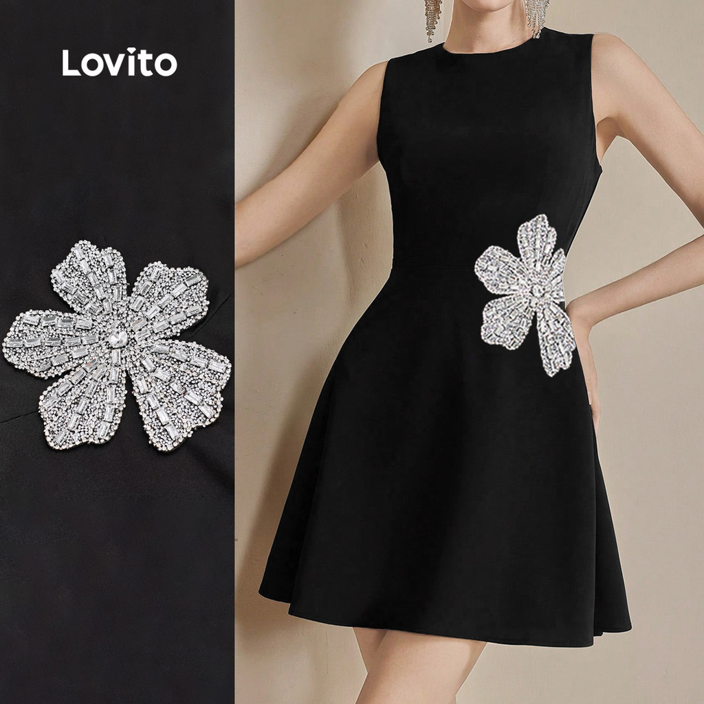 Lovito Elegant Dress Crystal Rhinestone Spring/summer Black Dress for ...