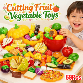 59Pcs Cutting Fruit Vegetable Toy with Apple Storage Box Kids Pretend ...