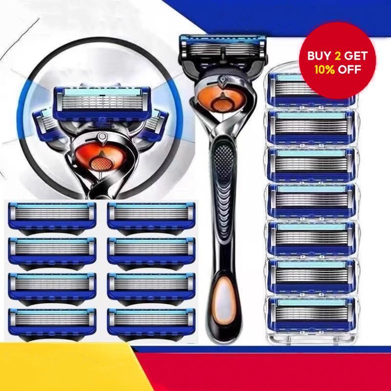 New Men's Shaver with 5 Stainless Steel Blades, 1 Handle, and 8 Blades ...