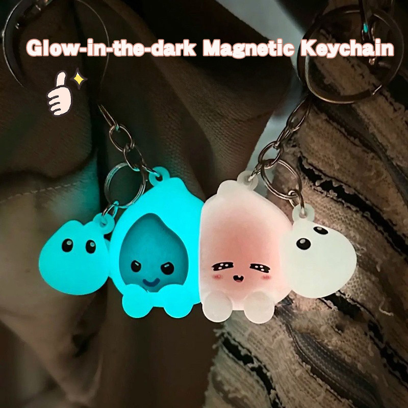 Creative Couple Keychain Magnetic Night Light Small Fire Keyring Bag ...