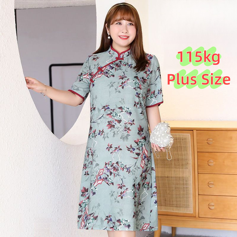 [Dsmyz] Women 150kg Cheongsam Dress Plus Size Loose Chinese Style Qipao ...