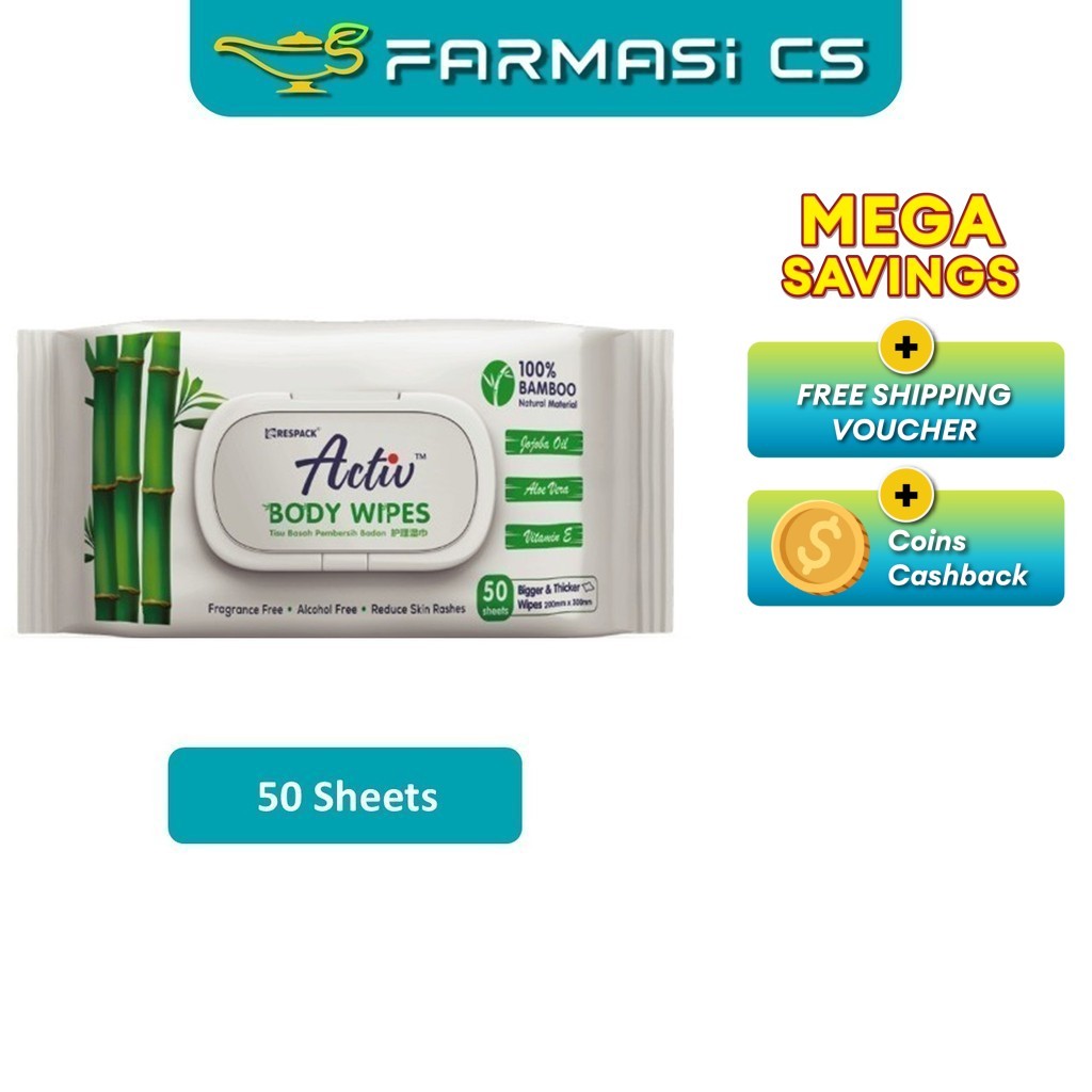 Respack Activ Body Wipes 50 Sheets EXP:01/2028 [ Wet Tissue, Alcohol ...