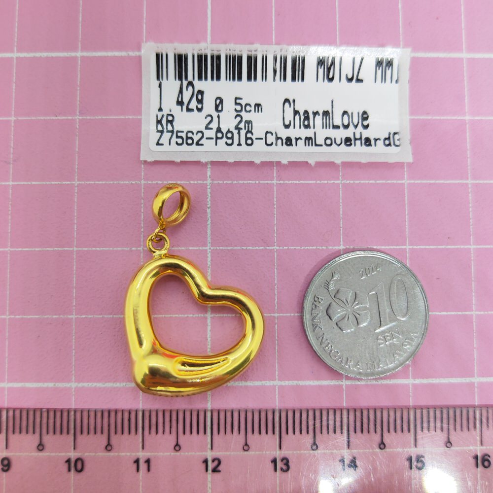 Murni Mewah Emas916, Loket Charm Love Hard Gold Nipis 7562 2.1 cm Pd 0. ...
