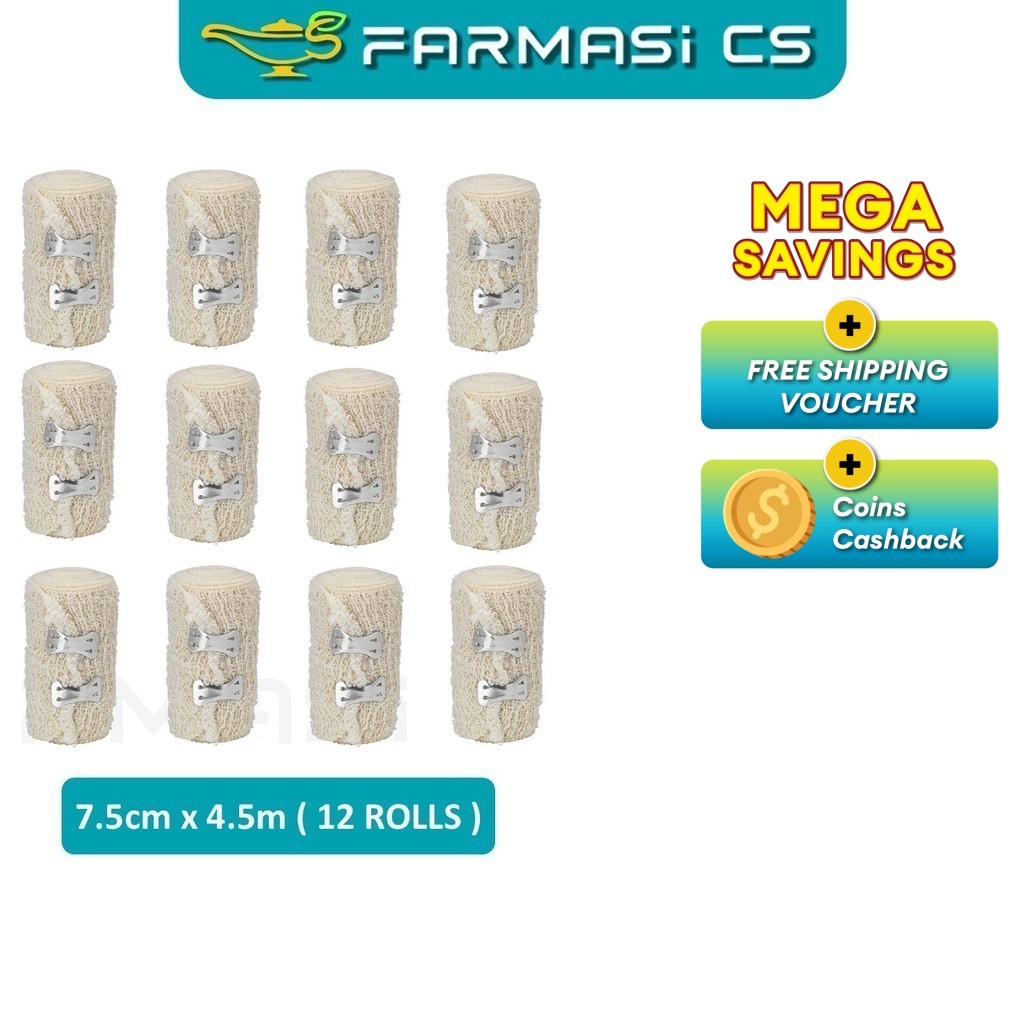 Farmasi CS Cotton Crepe Bandage Stretched 7.5cm x 4.5m ( 12 ROLLS ...