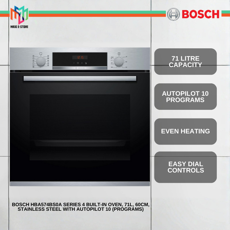 Bosch HBA574BS0A Series 4 Built-in Oven, 71L, 60cm, Stainless steel ...