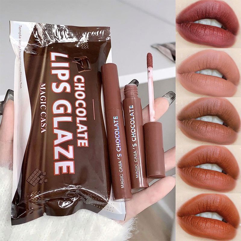 [jewelrycrown] 5pcs Chocolate Lip Glaze Set Velvet Matte Lipstick Long ...