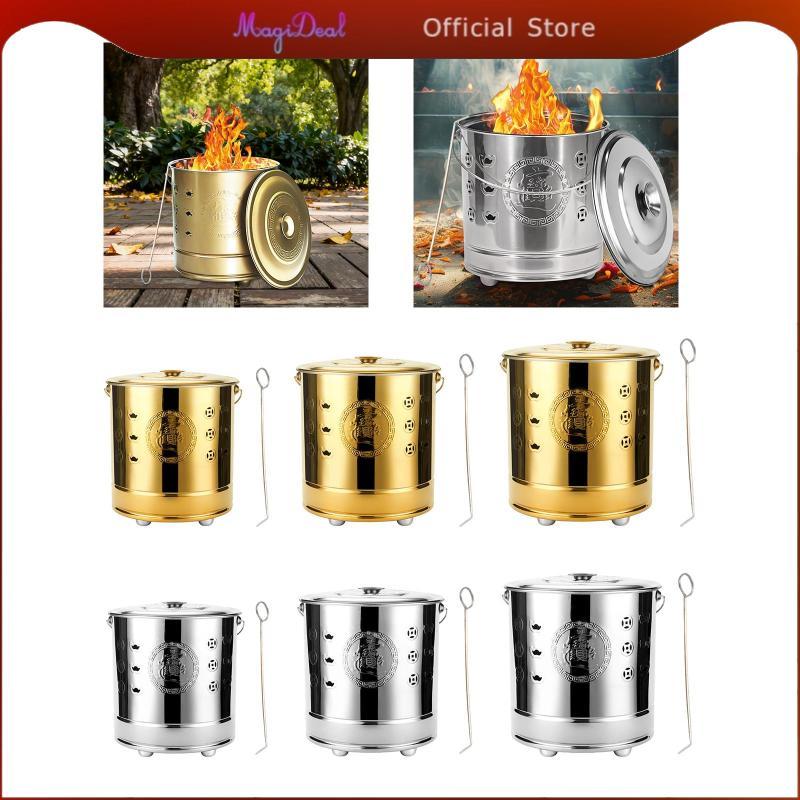 MagiDeal Burning Bucket with Lid and Ventilation Holes Multipurpose ...