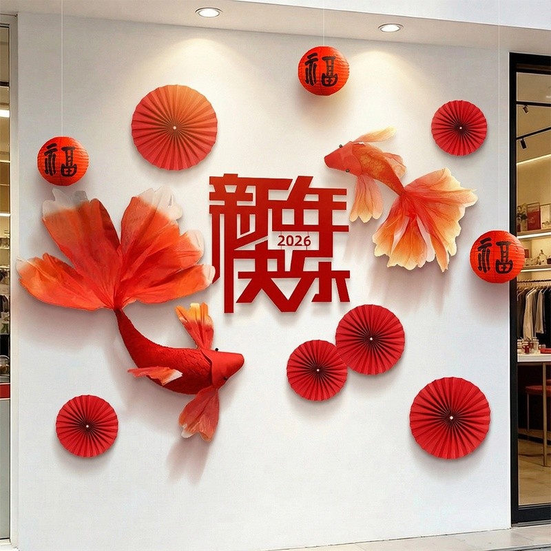 2026 Chinese New Year Koi Fish Hanging Decoration Set Horse Year Indoor ...