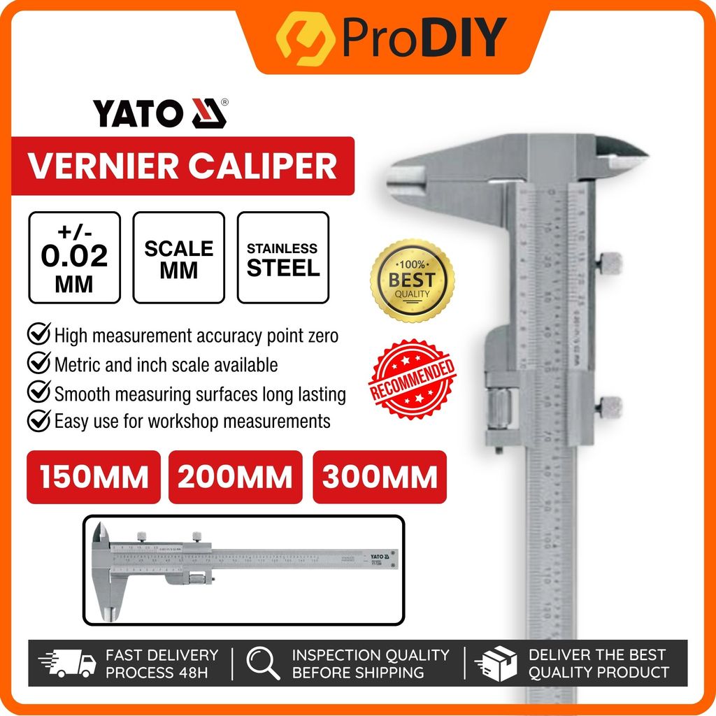 YATO Vernier Caliper Set 150MM 200MM 300MM Heavy Duty Durable Stainless ...