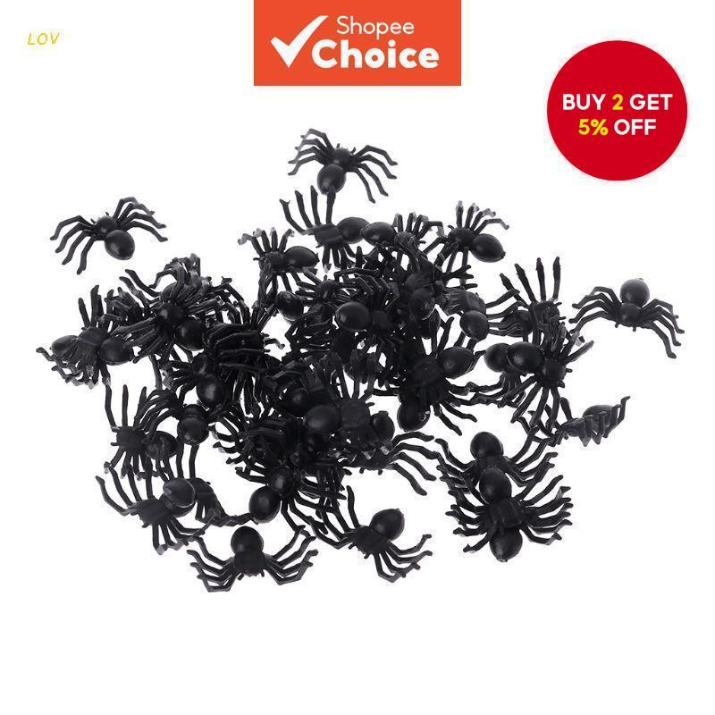 LOV 50Pcs Small Black Plastic Fake Spider Toys Funny Joke Prank Props ...