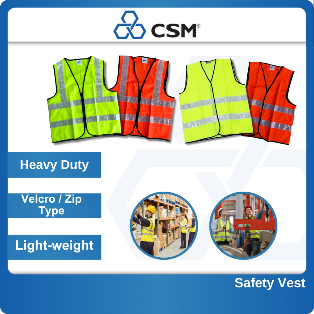 CSM Safety Vest With Four Line Visible Reflective Line Zip Type Velcro ...