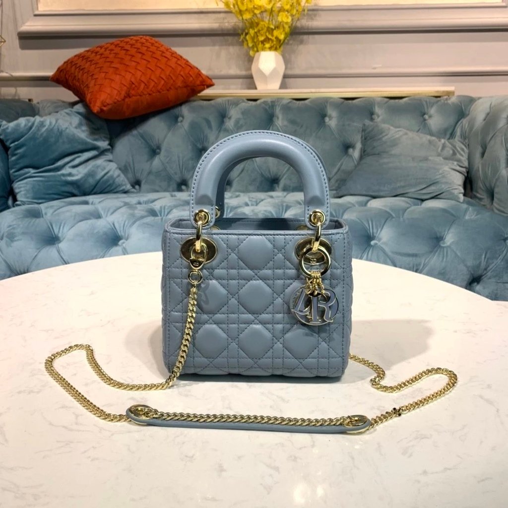 DIOR [3 Grids-Sky Blue Color Buckle Diana Bag] Lady Concubine Bag CD ...