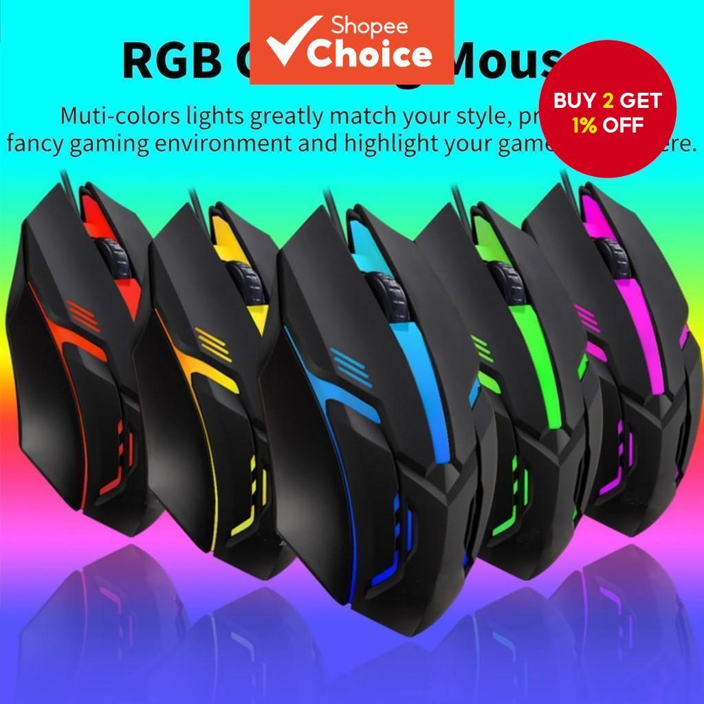 Wired Gaming Mouse with 7-Color LED Light 1000DPI for Computer Laptop ...