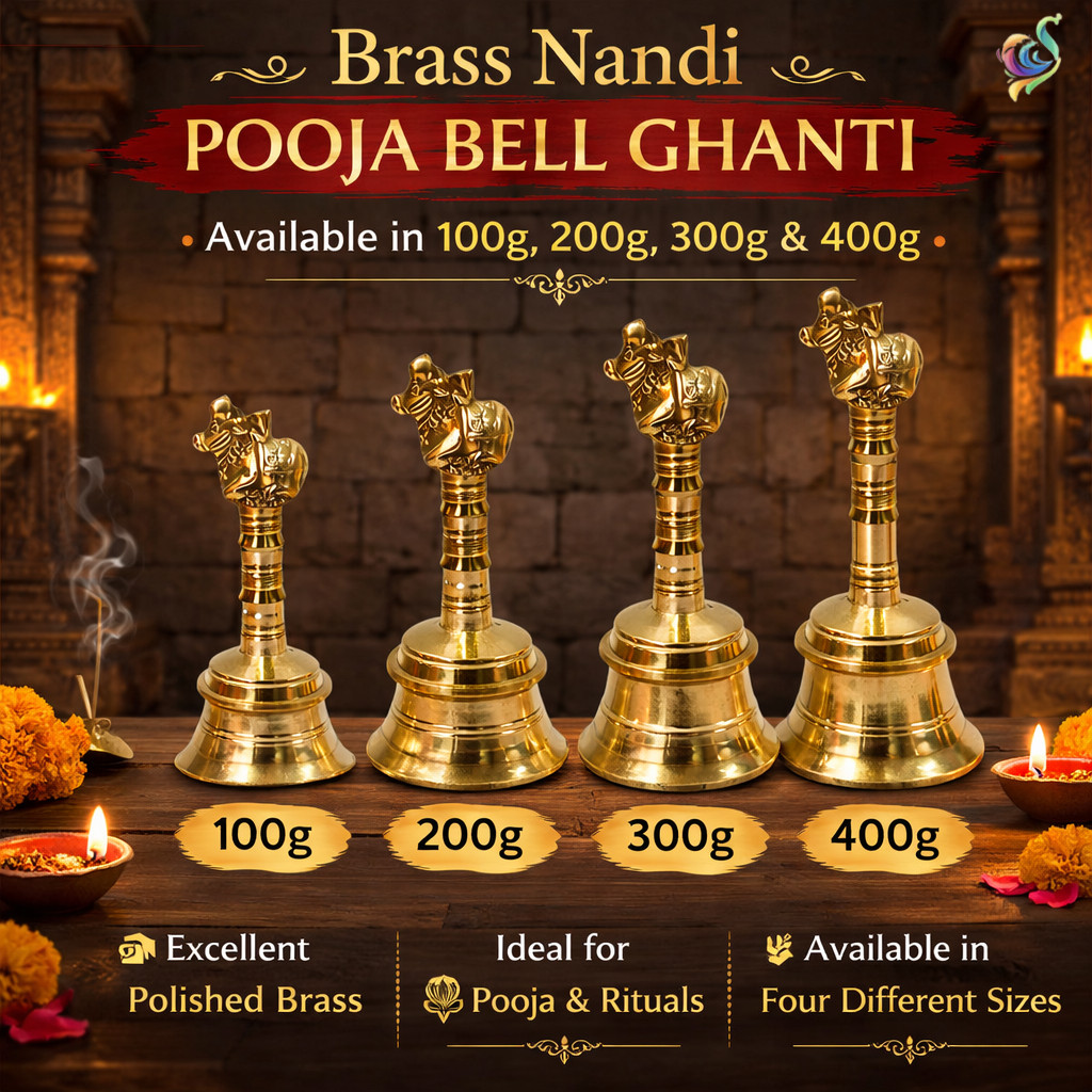 Traditional Brass Nandi Pooja Bell Ghanti Polished Temple Prayer Bell ...