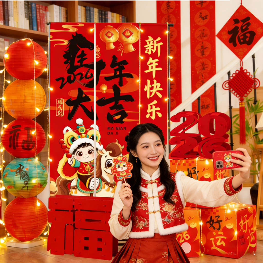 Spring Festival Red Lantern Set with Blessing Designs for House Warming ...