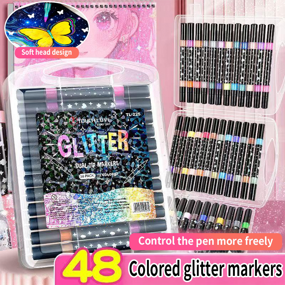 Acrylic Glitter Markers Set Sparkle Pearl Effect 24/48/72 Colors Non ...