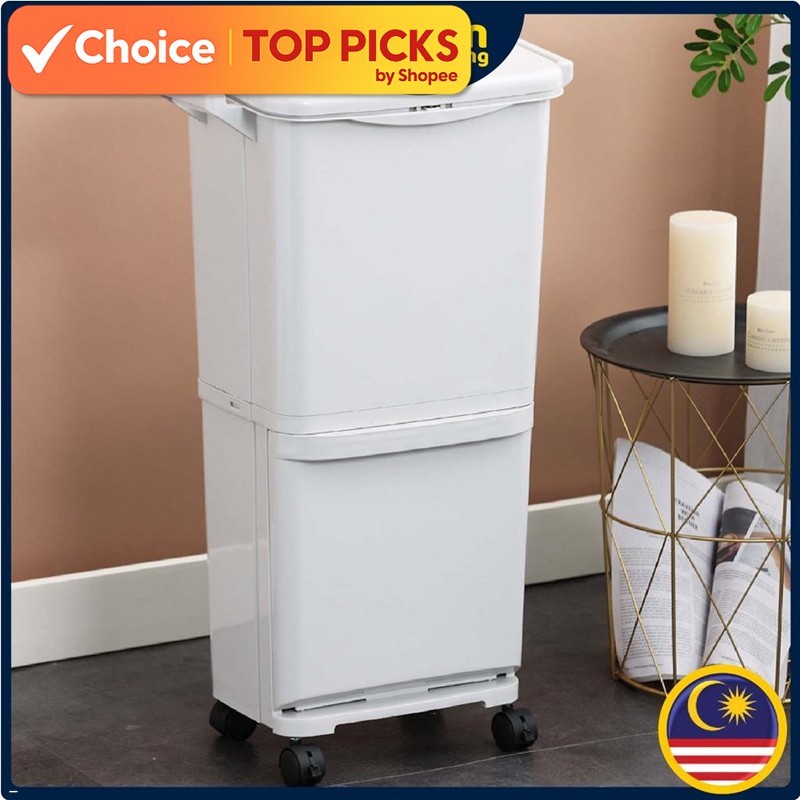 45L Large Kitchen Trash Bin with Wheels – Multi-Compartment Recycling ...