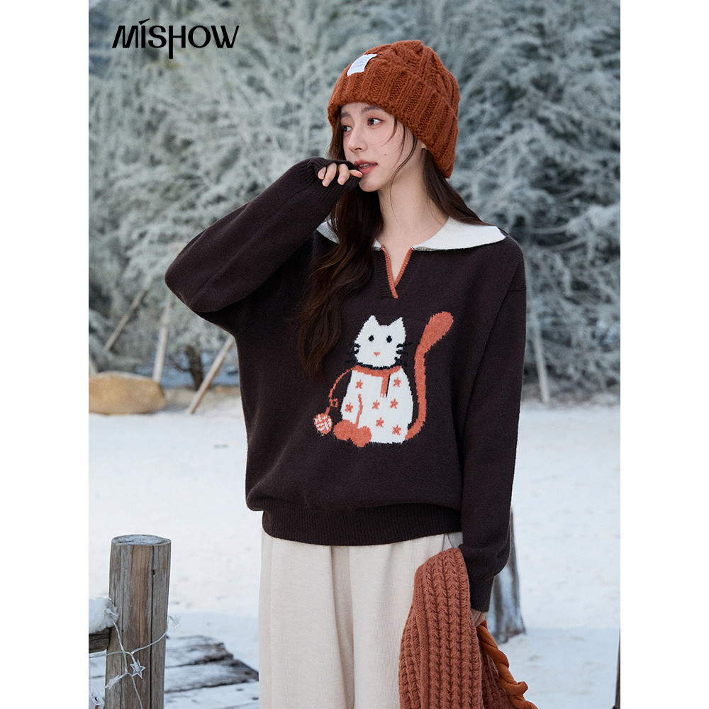 MISHOW 2026 Autumn Winter Color Lapel Three-Dimensional Jacquard Knit ...