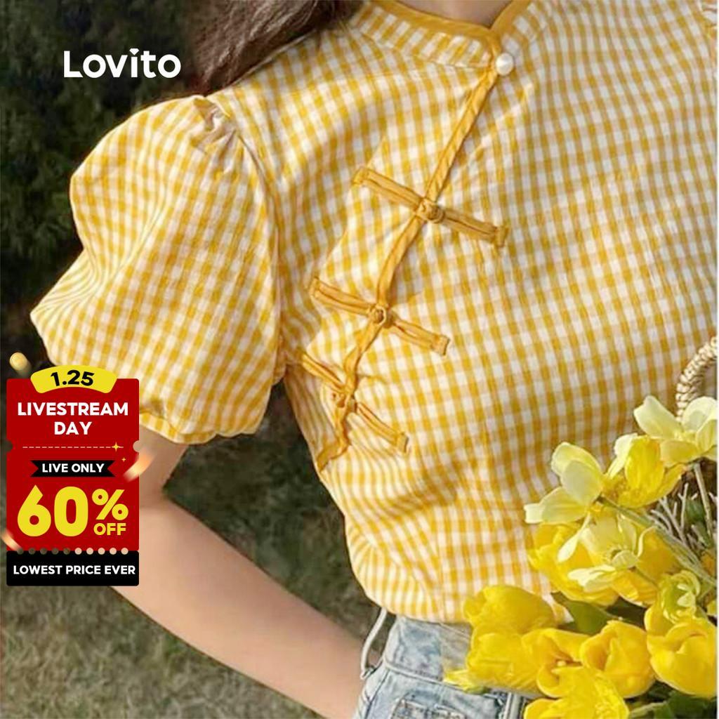 Lovito Elegant Blouse Button Spring/summer Yellow Blouse for Women ...
