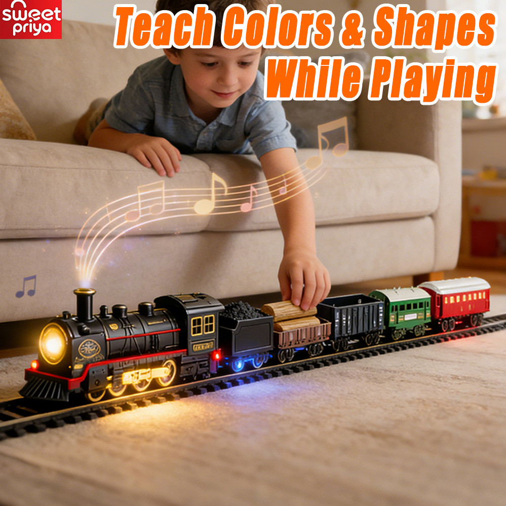 Toddler Early Education Train Playset Electric Retro Track Toy for ...