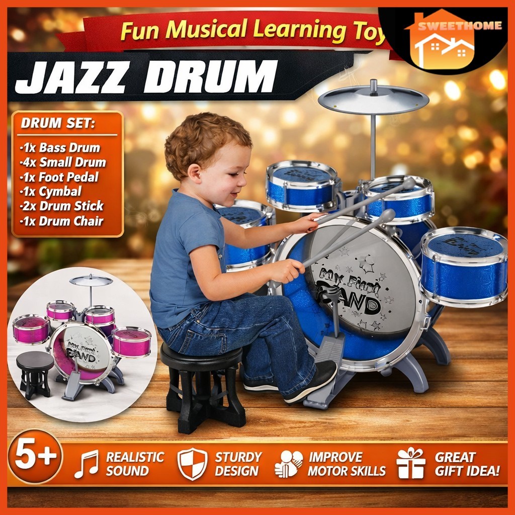 EcoToy Big Plus Jazz Drum Big Drum Set with Chair Music Educational Toy ...