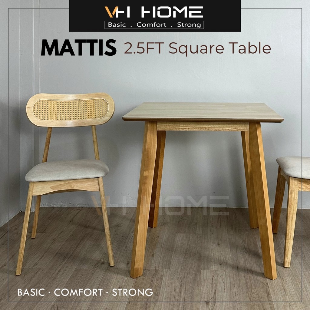 VH MATTIS 2.5ft Square Dining Set 1+2 Chair Dining Table 75x75cm Rattan ...