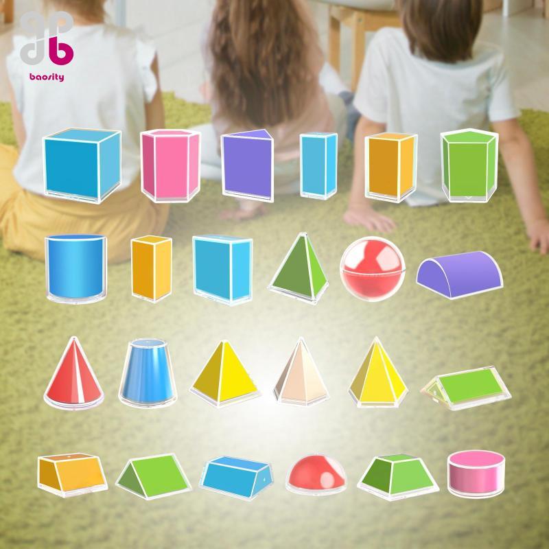[Baosity] 24x 3D Geometric Shapes Blocks Learning Toys Educational Toy ...