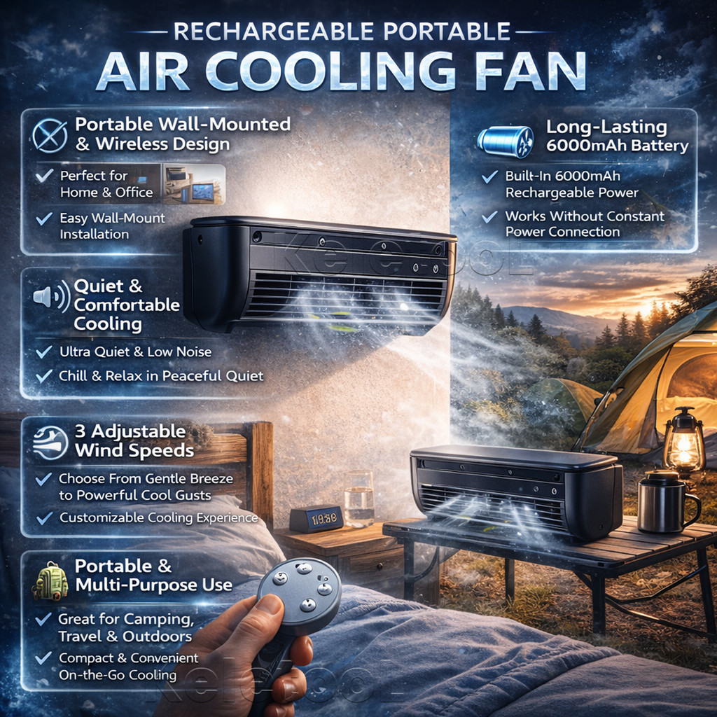 EDON E868 Wall Mounted Air Cooler Fan 6000mAh Rechargeable Portable ...