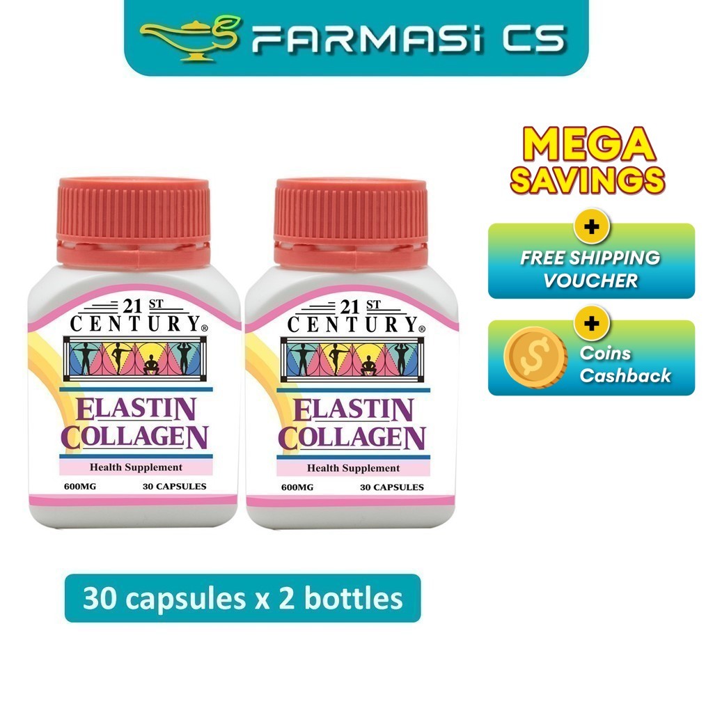 21st Century Elastin Collagen 600mg 30 capsules x 2 bottles (TWIN) EXP ...