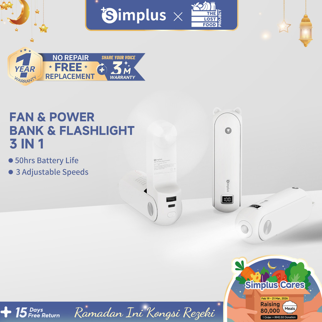 Simplus Smart Small Electric Fan Handheld USB Portable Foldable 3 Speed ...