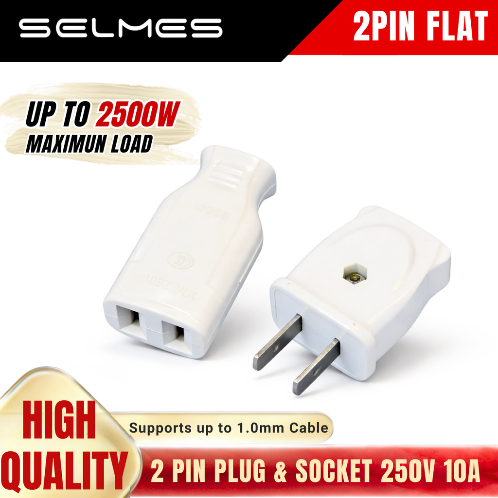 [READY STOCK] 2 Pin Plug & Socket Head | 250V 10A | 2500W | DIY Power ...