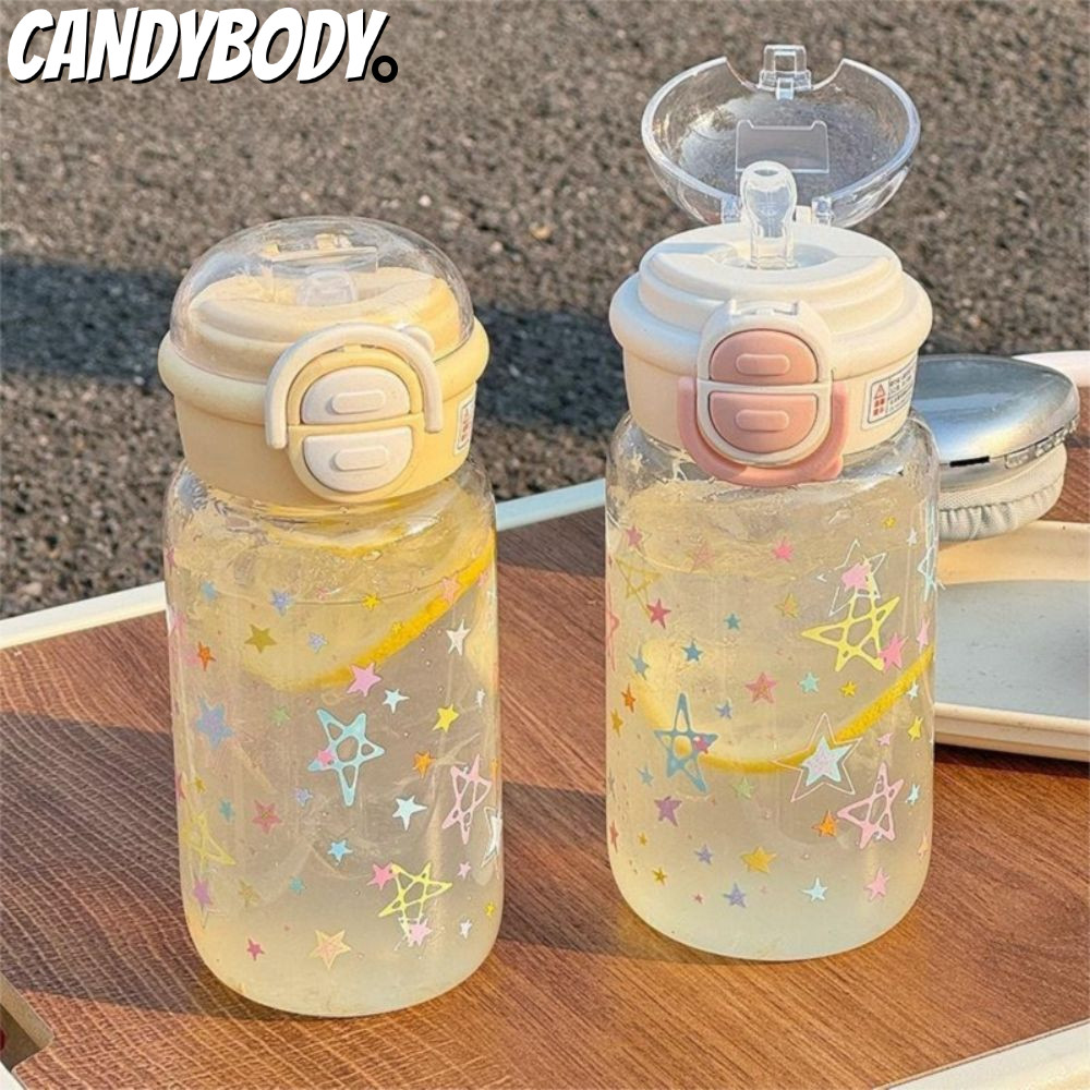 CANDYBODY Water Cup, with Straw 500ML Star Water Bottle, Kawaii Leak ...