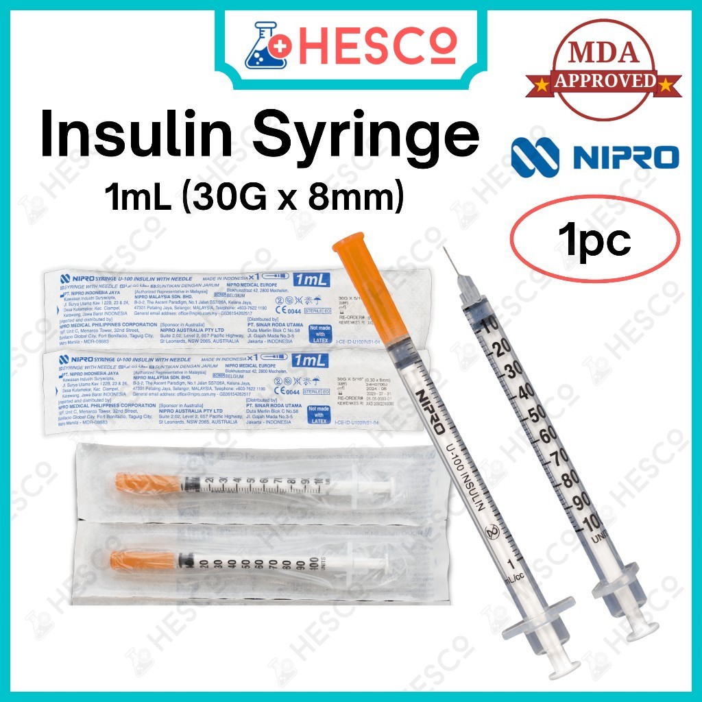 Insulin Syringe Picagari Insulin 1ml Needle 30G x 8mm — 1pc | Type1 & 2 ...