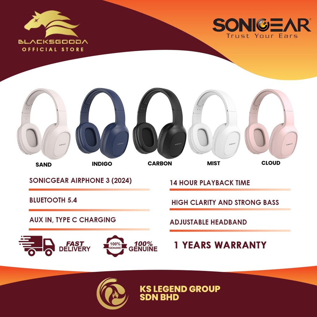 SonicGear AirPhone 3 (New Version 2024) Headphones With Mic / Bluetooth ...
