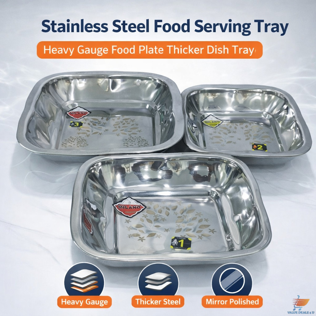 Stainless Steel Food Serving Tray Heavy Gauge Thick Dish Plate Mirror ...