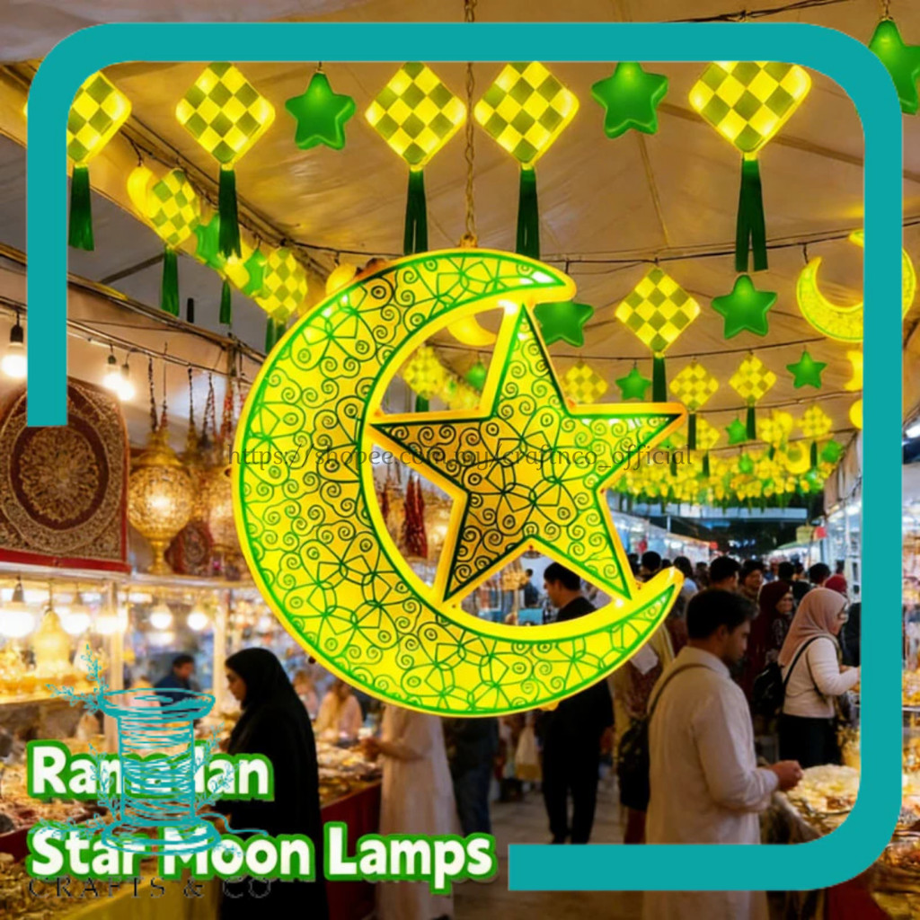 HIASAN HARI RAYA BULAN BINTANG & KETUPAT SAIZE BESAR BERLAMPU / HIASAN ...