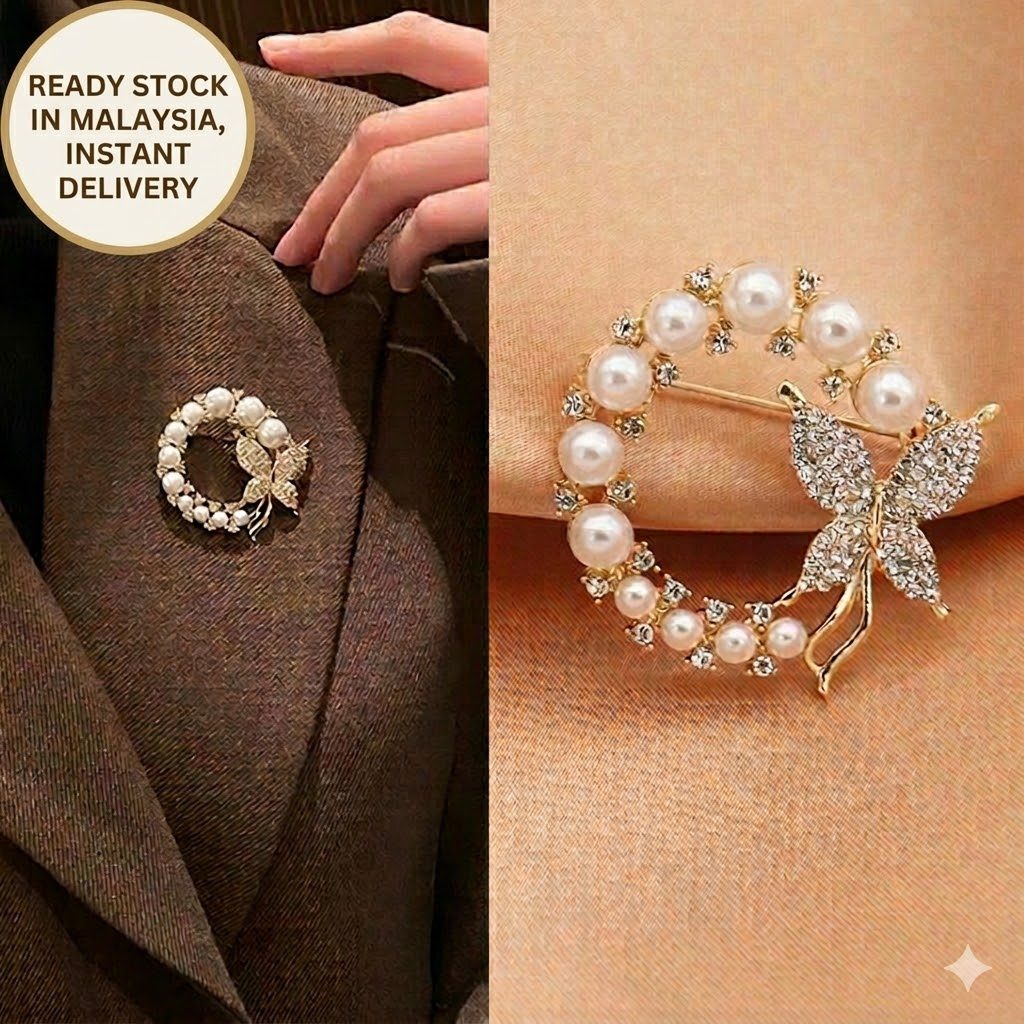 Kerongsang Pin Tudung Butterfly Rama-rama Pearl Hijab Brooch Korea ...
