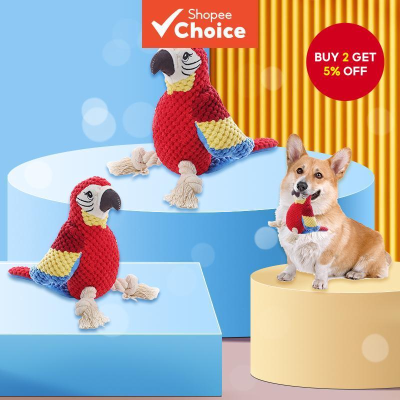 Durable Plush Parrot Dog Chew Toy, Interactive Teething & Entertainment ...