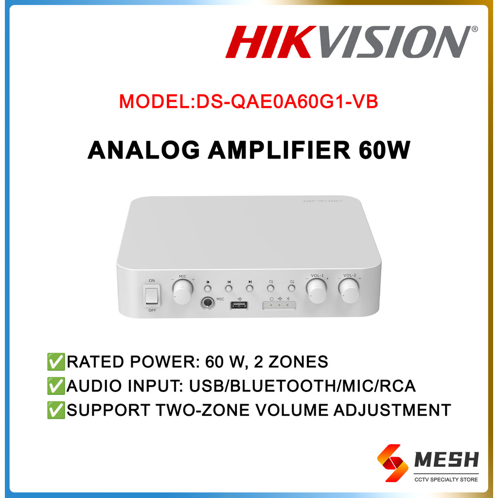 HIKVISION DS-QAE0A60G1-VB 60W Analog Amplifier Bluetooth USB Microphone ...