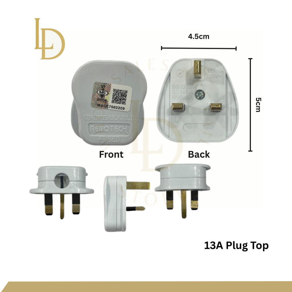 AEROTECH 13A 250V White Plug Top HIGH IMPACT Super Safe Plugs Sirim ...