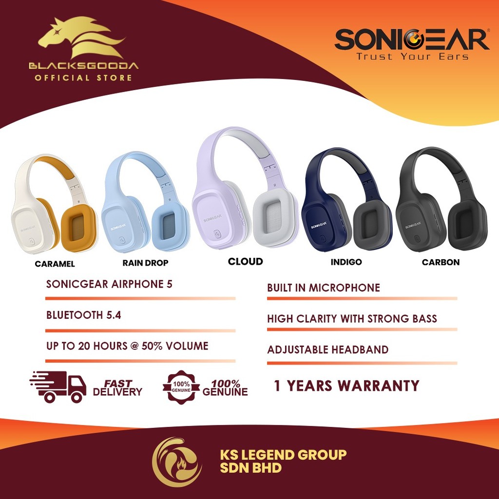 SonicGear Airphone 5 2025 (High Clarity With Strong Bass) Bluetooth 5.4 ...