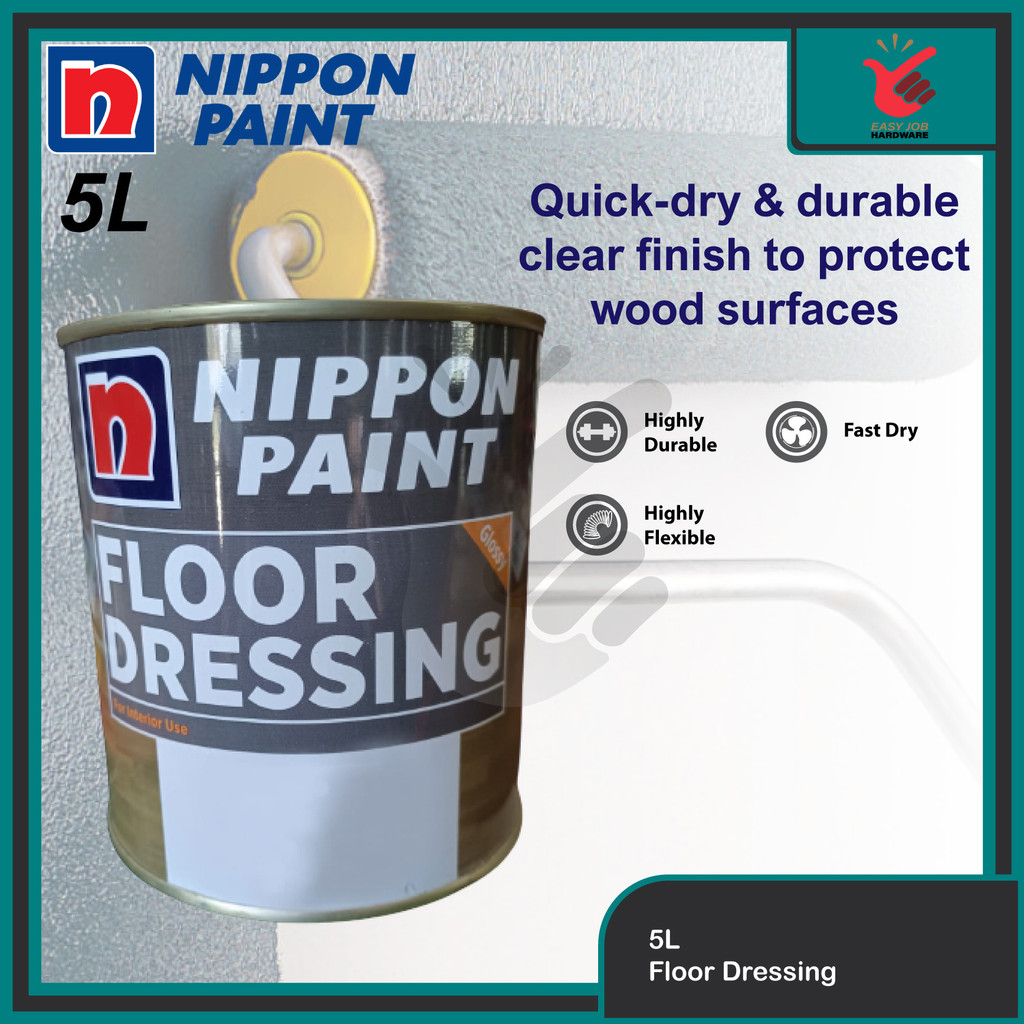 5L Nippon Paint Floor Dressing Varnish Clear Natural Gloss Shellac Cat ...