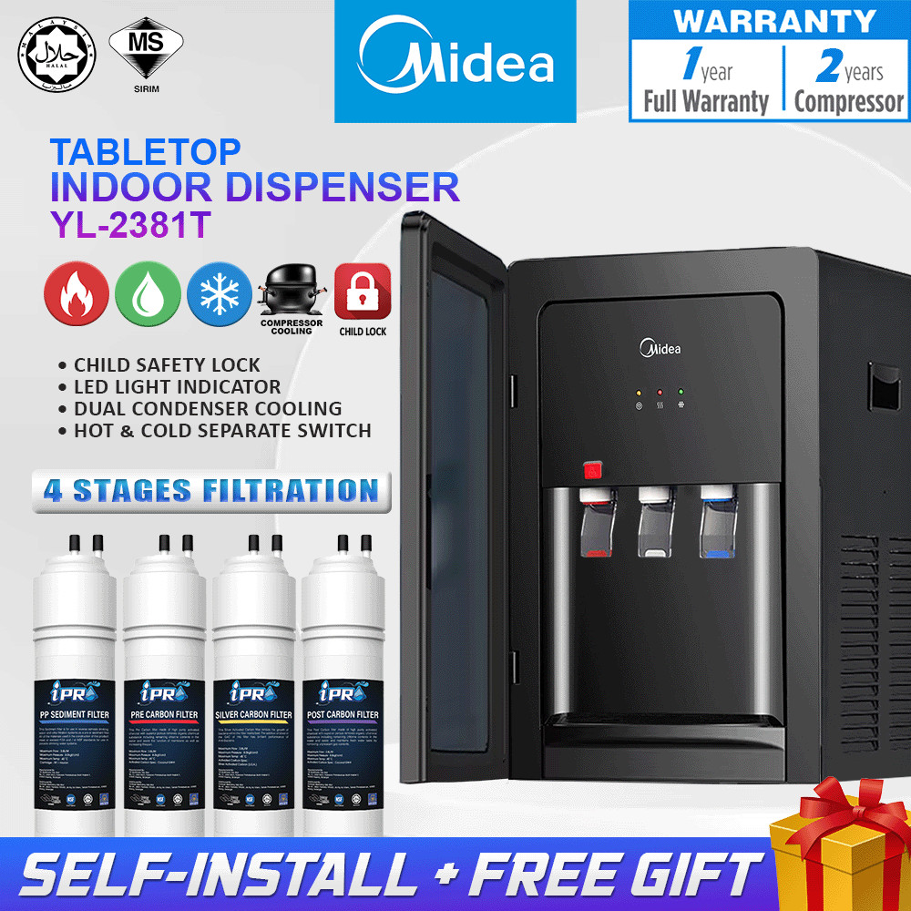 2026 MIDEA Tabletop Water Dispenser with Glass Cover Hot & Cold Tap - 4 ...