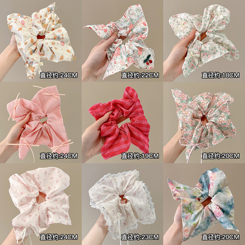 Korean Square Scarf Large Intestine Hair Ring for Women Pink Ponytail ...