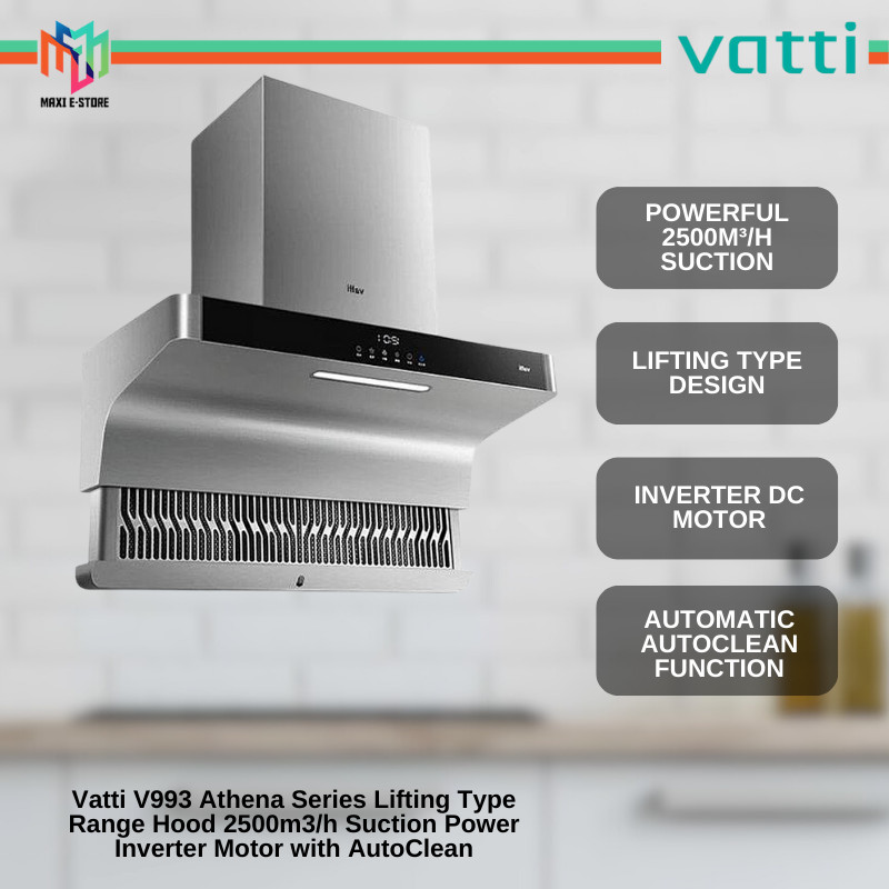 Vatti V993 Athena Series Lifting Type Range Hood 2500m3/h Suction Power ...