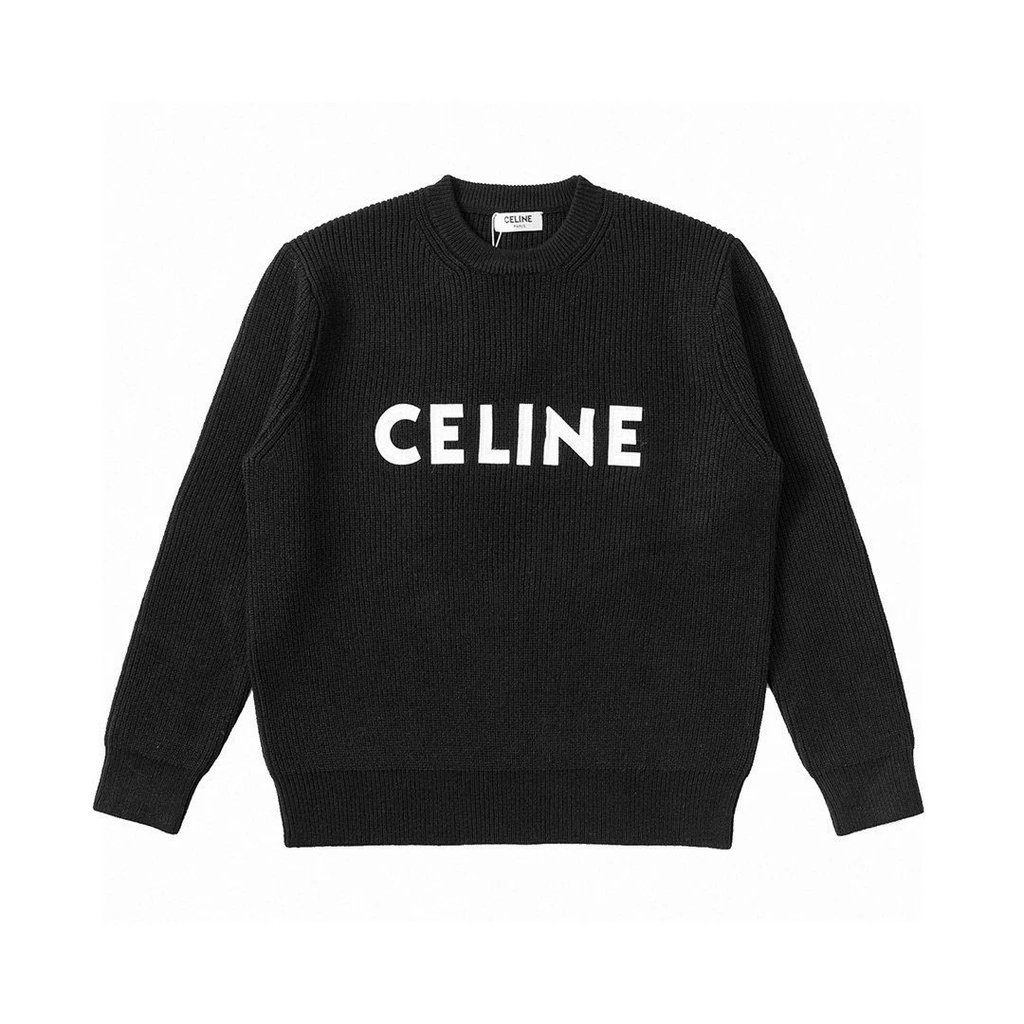 Celine Autumn/Winter Wool Round Neck Knit Sweater with Large Character ...