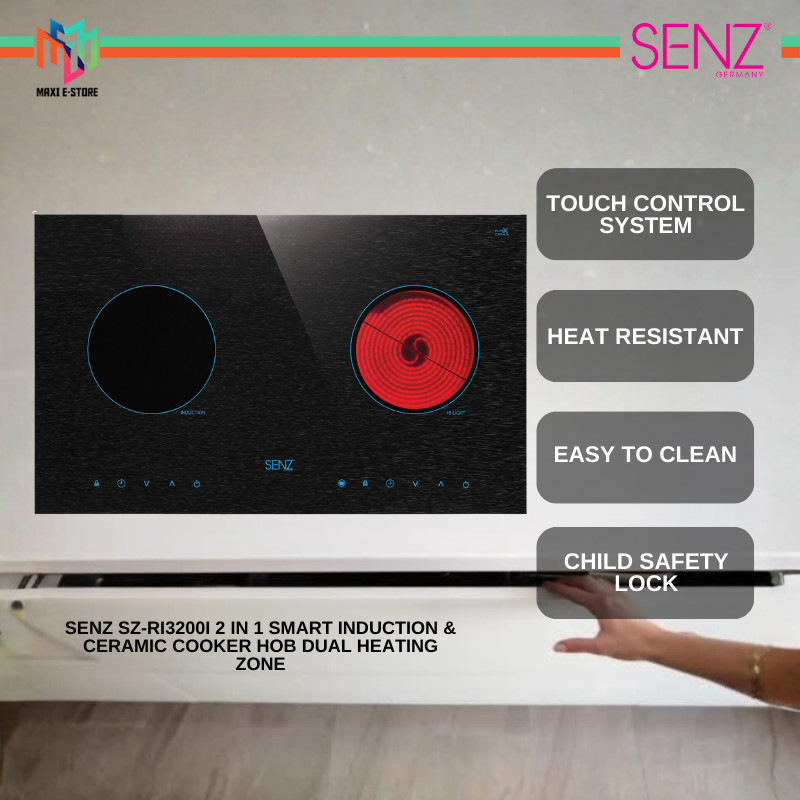 Senz SZ-RI3200i 2 in 1 Smart Induction & Ceramic Cooker Hob Dual ...