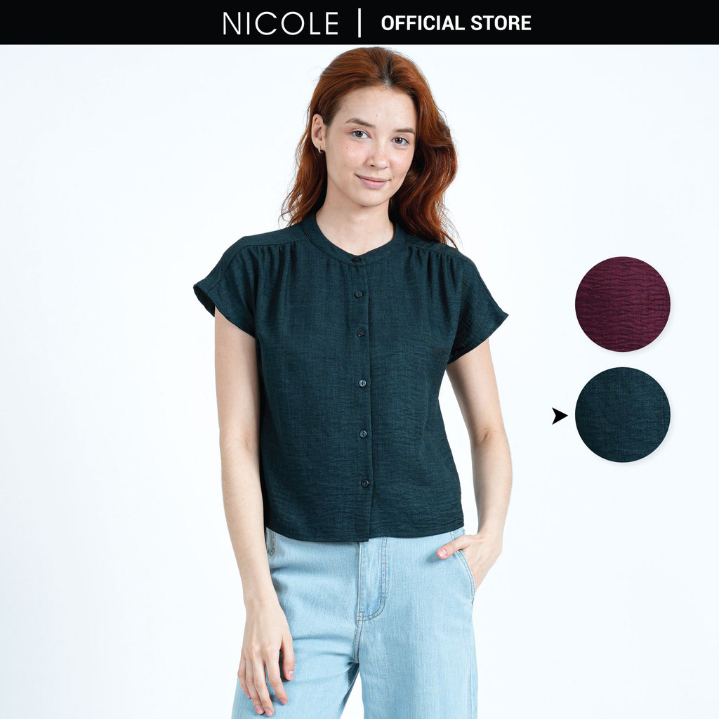 NICOLE Collar Neck Short Sleeve Blouse (NB2-2510-0050) | Shopee Malaysia