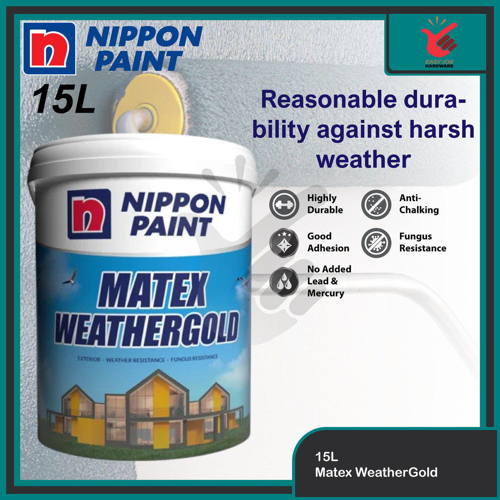15L Nippon Paint Matex Weathergold Exterior Wall Paint Cat Dinding Luar ...